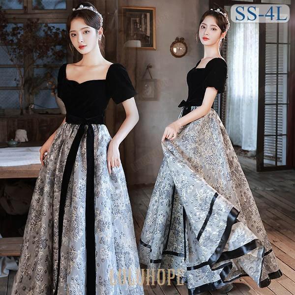 ロングドレス 大人 ピアノ発表会 ドレス 演奏会 結婚式 袖付き 大きいサイズ パーティードレス お呼ばれ 20代 30代 可愛い