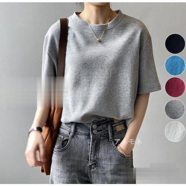 トップス レディースTシャツ カットソー 半袖 無地 シンプル 白T 二の腕カバー きれいめ ゆったり コットン Tシャツ ティーシャツ 黒 白 夏 春