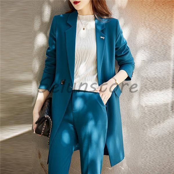 【爆買】スーツ パンツセット レディース ロングジャケット 春秋 2点セット セレモニー 事務服 OL ビジネス 通勤 オフィス 仕事 OL 女性 フォーマル