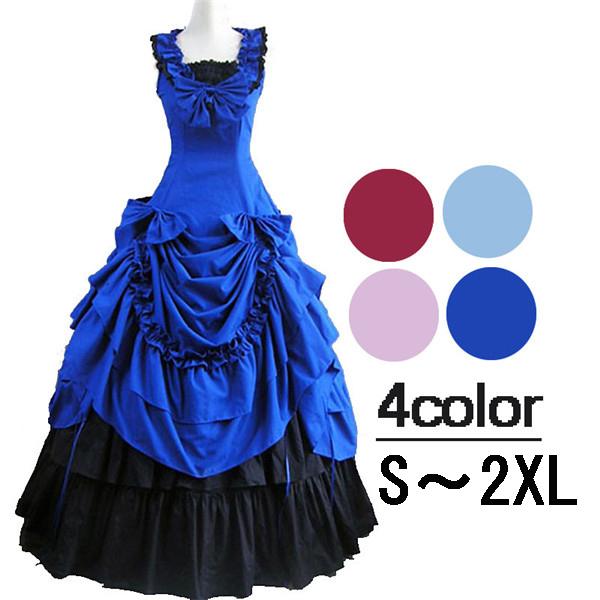 貴族風 宮廷 お姫様ドレス 中世 18世紀 ドレス パーティーコスチューム 仮面舞踏会 女性用 ブラック レッド ピンク パーティー ノースリーブ ロング丈