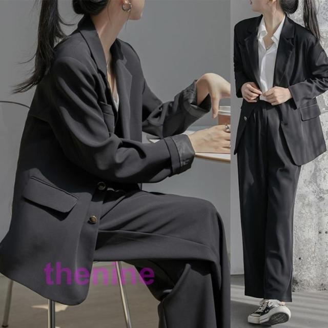 スーツレディースパンツスーツジャケットパンツストレートワイドパンツゆったりセミロングオフィスOL通勤カジュアルシングル韓国