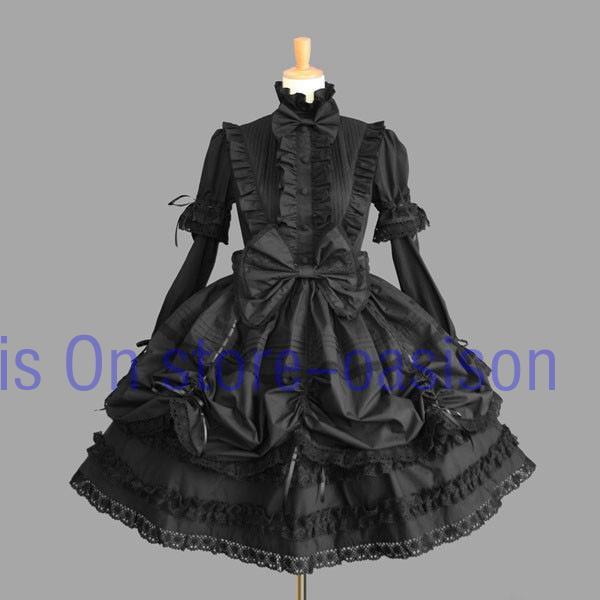 ゴスロリ 服 黒 ワンピース クラシカル 甘ロリ 長袖 カラフル ピンク 白 ブルー ゴシック ロリータ