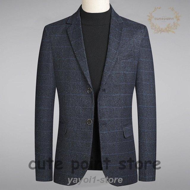 テーラードジャケット メンズ ジャケット アウター ブレザー ビジネスジャケット アウター スリム カジュアル スーツ チェック柄 秋服