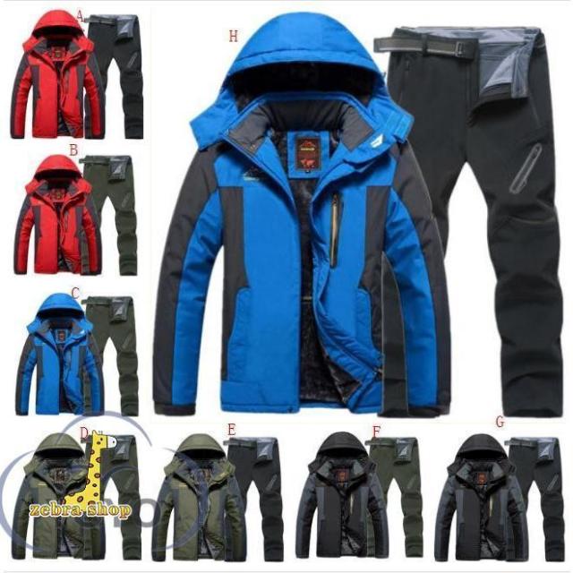 8色 メンズ スキーウェア スノーボードウェア アウトドア マウンテンパーカ 上下セット 厚手 防寒 フード付き