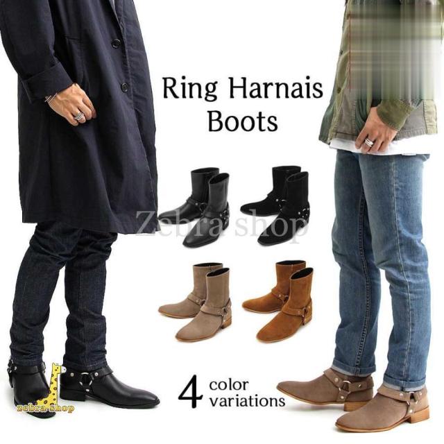 メンズ ブーツ ウエスタンブーツ サイドジップ リングブーツ ヒールブーツ オープン記念