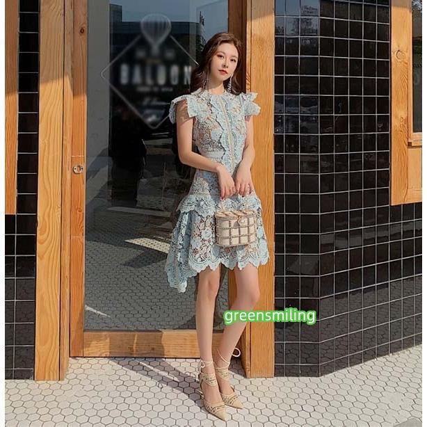 パーティードレス レディース レース ワンピース Vネック 総レース