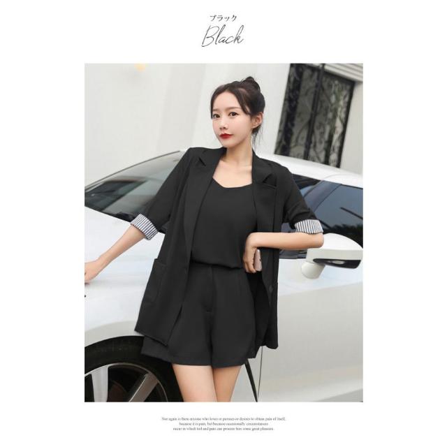 セットアップ レディース スーツ 春 夏 春夏 黒 ジャケット 3点セット 上下セット ショート キャミソール ブラック ベージュ ピンク キャメル 20代 セットアップ レディース スーツ 春 夏 春夏 黒 ジャケット 3点セット