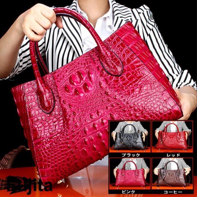 高級クロコダイルトートバッグ　本革 ワニ革レディースハンド鞄　上質生地ビッグバッグクロコダイルレザー