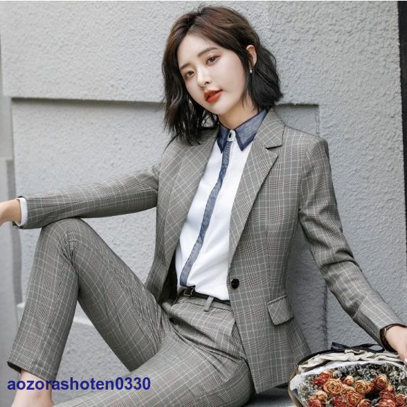 2点セットスーツ レディース チェック柄 ツーピーススーツ ビジネススーツ 20代30代40代 事務服 フォーマル 面接 制服OL ビジネス 通勤 2色