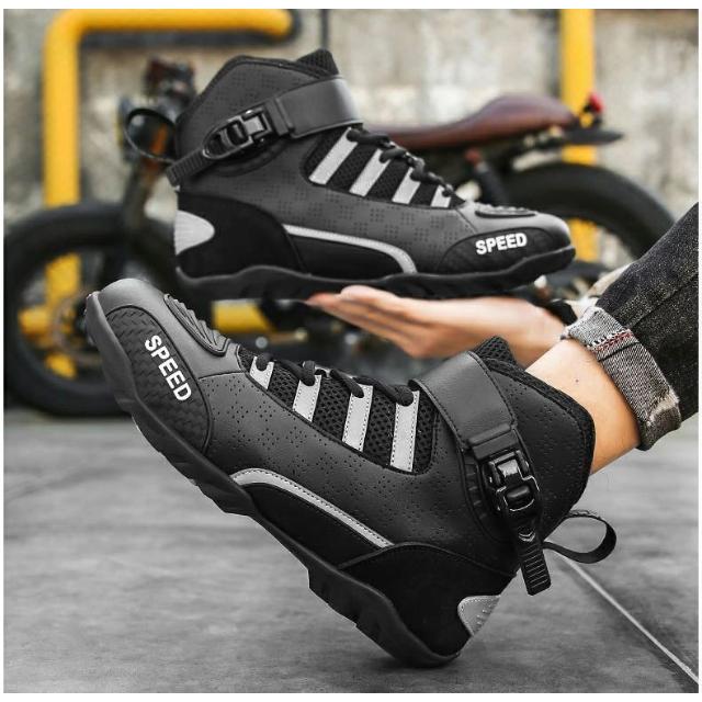 バイクブーツ ライディングシューズ コンバットブーツ ライダーブーツ 強化防衛性 レーシングブーツ バイク用靴 耐衝撃  通気