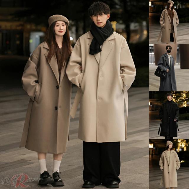トレンチコート レディース ロング丈 膝下 暖かい ニット アウター コート ロングコート 韓国 ドラマ風 メンズ チェスターコート ロングコート ベルト 秋 冬 厚手 暖か カップル リンクコーデ カップル ペア カップル お揃い オーバーシルエット  大きいサイズ ゆったり