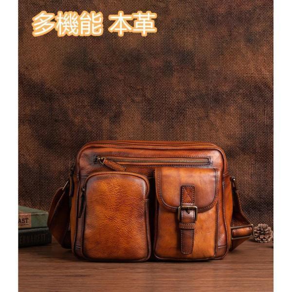 本革 ショルダーバッグ メンズ アンティーク 斜め掛け鞄 バッグ メッセンジャーバッグ 多機能 ヌメ革 本革 牛革 レザー 縦型 iPad収納 父の日 ギフト 2025最新