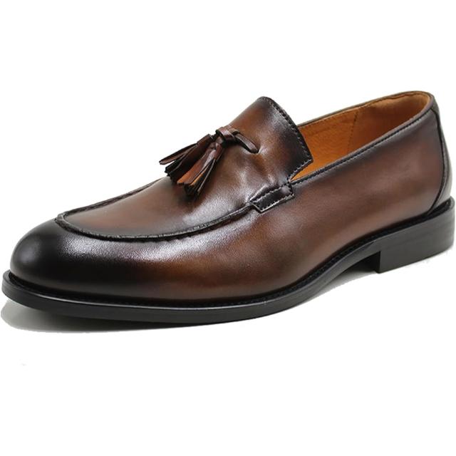 メンズ ローファー タッセル 本革 ビジネスシューズ スリッポン 歩きやすい カジュアル 通勤 革靴 紳士靴 3E　ブラウン