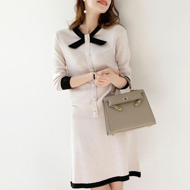 セットアップ レディース 秋冬 韓国風 きれいめ 上下セット 長袖 トップス 2点セット スカート ニットセット カジュアルセット 通勤 オシャレ 2色