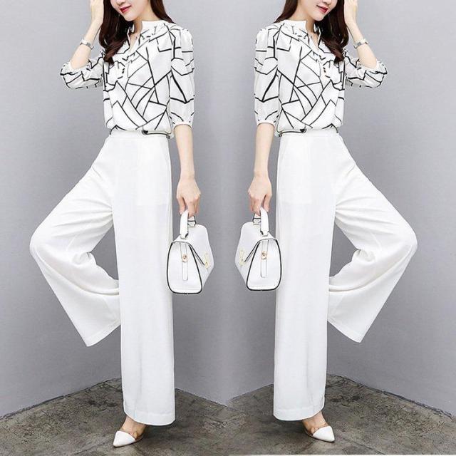 在庫一掃 セットアップ レディース 40代 春夏 セットアップ通勤 五分袖ブラウス ロング丈ワンドパンツ ２点セット ビジネスOL オシャレ 韓国風 着痩せ