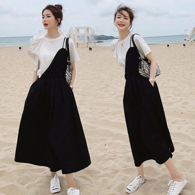 ワンピース2点セット レディース 2点セット 40代 マキシワンピース 春 秋 夏 半袖Tシャツ キャミワンピース プリーツスカートオシャレセットアップ 大人