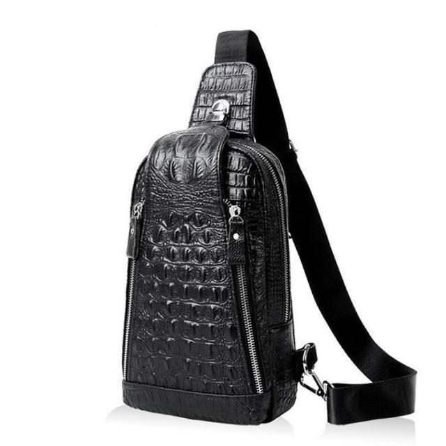 ボディバッグ メンズ 本革　2way 縦型　斜め掛け　ショルダーバッグ クロコ型押し 斜めがけ 自転車　鞄 レザー　ワンショルダー カジュアル 機能性