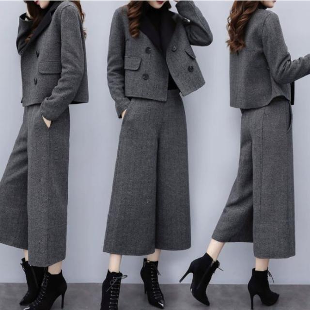 セットアップ レディース 秋冬 ワイドパンツ スーツ 2点セット 無地 お洒落 上品 通勤 入学式 卒業式 セレモニー オフィス 春 40代