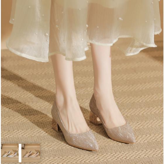 結婚式 パンプス ハイヒール パンプス チャンキーヒール 痛くない 美脚パンプス ポインテッドトゥ シューズ 靴 フォーマル パーティ 披露宴 メタルヒール