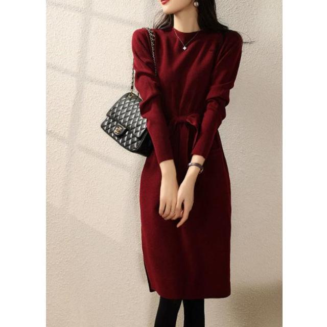 ニットワンピース 40代 秋冬 オシャレ ミディアム きれいめ 長袖 大人 ニット ワンピース ロング 春 秋 冬 タートルネック ロングワンピース 無地 ニットスカー