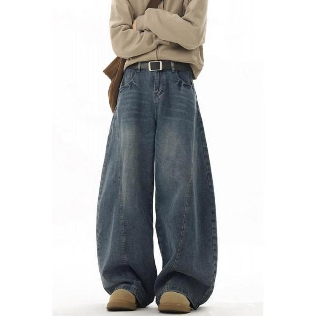 ジーンズ メンズ バギーパンツ 太め デニムパンツ ワイドパンツ ロング丈 ウォッシュ ルーズ 2025 秋冬