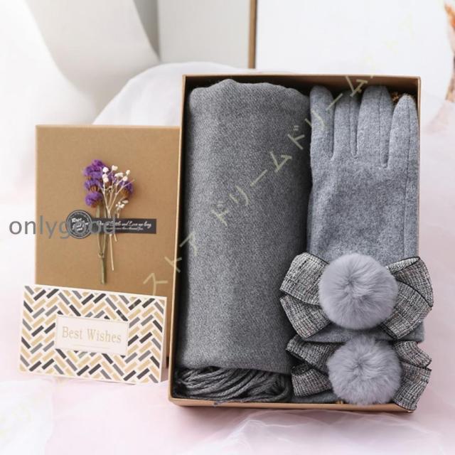 マフラー レディース プレゼント カシミヤ 手袋 冬物 防寒対策 お誕生日 厚手 秋冬 スカーフ 暖かい ファッション 旅行 彼女 恋人 贈り物 かわいい セット