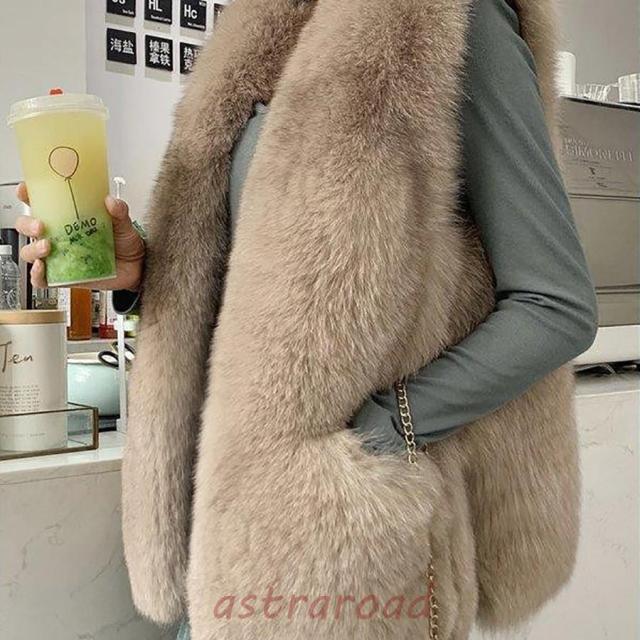 毛皮ベスト ファーベスト レディース ベスト ふわふわ フェイクファー ロング ファージャケット 秋冬 冬 ロングベスト ノースリーブファーベスト