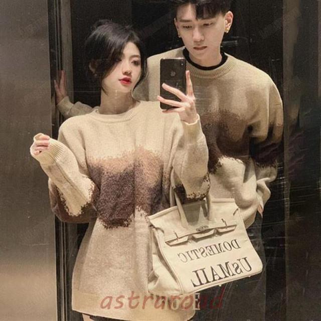 セーター ペアルック メンズ レディース ニット ゆったり ベージュ 秋 カップル 恋人 親友 友達 姉妹 韓国 おしゃれ 可愛い 暖かい トップス 旅行 M L XL 冬