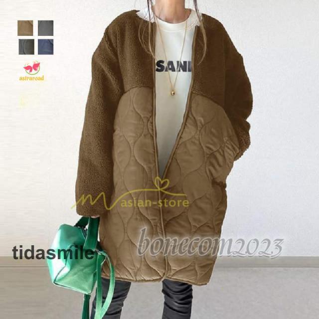 キルティングコート 中綿 レディース コート 中綿コート キルティング 無地 防寒コート カーディガン アウター 秋 ブラック トレンド ドッキング 冬