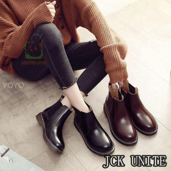 サイドゴアブーツレディース本革ショートブーツフラットお嬢様学生大人靴春秋厚底イギリス風革ブーツローヒールハイカットカジュアル