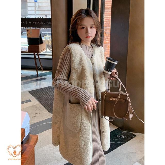 ボアベスト レディース ロングベスト ボアジャケット ノースリーブ ボア アウター ジャケット 体型カバー　かわいい　きれいめ　カジュアル