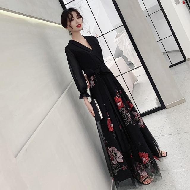 ロングドレス 演奏会 ドレス 大人 ピアノ 発表会 結婚式 母親 パーティードレス 黒 ブラック ワンピース お呼ばれ ドレス 小さいサイズ 二