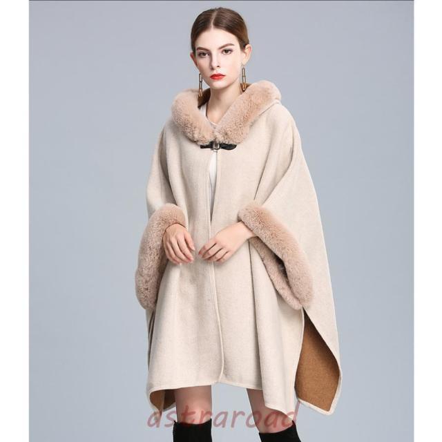 ポンチョ レディース コート 秋冬 ケープコート ファー ポンチョコート チェック柄 ミディアム丈 ジャケット おしゃれ アウター もこもこ 厚手 防寒