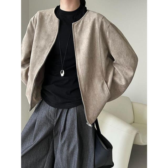 ブルゾン アウター レディース スエード 薄手 ジャケット ショート フェイクスエードジャケット