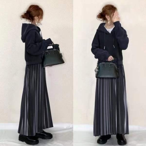 パーカー レディース 40代 きれいめ 秋冬 セットアップ 長袖 フード付き おしゃれ 体型カバー フレアスカート