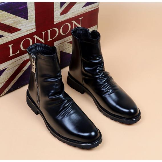 シークレットブーツ サイドジップ メンズ シューズ ヒールブーツ 紳士靴 革ブーツ サイドチャック チャッカブーツ バイクブーツ