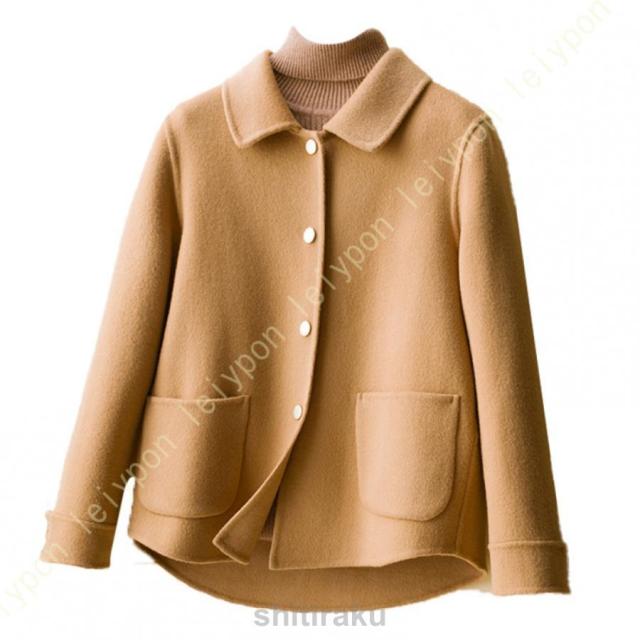 アウター レディース ウール コート長袖 前開き アウター リバー仕立て ショート丈 コート チェスターコート ショート丈コート ウールジャケット オフィス