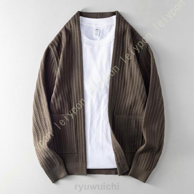 メンズ カーディガン ニット Vネック ボタンなし セーター 幾何学 カジュアル シンプル カーディガンジャケット 春 秋 冬 服 メンズ カーディガン ゆったり