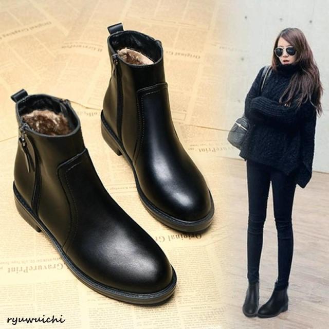 ブーツ レディース ショートブーツ シンプルレザーブーツ 春 防水 フロント 革 歩きやすい レザー 軽い 軽量 暖かい 秋 冬 雨 おしゃれ ウォーキング