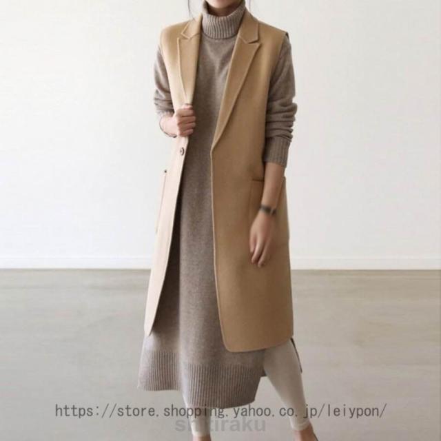 ロングベスト レディース ロングスーツベスト 前開き ベスト スーツ ノースリーブ ビジネス フォーマル オフィス トレンチコート 袖なしコート アウター