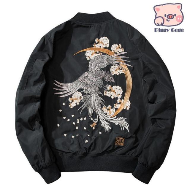 ブルゾン スカジャン メンズ 秋服 ジャンパー ジャケット ma-1 鳳凰 花柄 刺繍 ライトアウター B系
