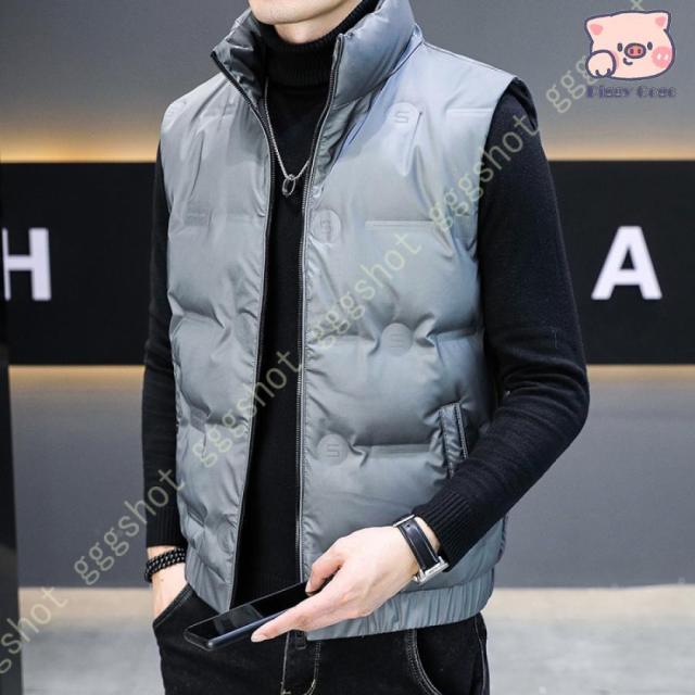 ダウンベスト メンズ 立ち襟 ジャケット カジュアル 防寒 防風 アウター 中綿ベスト 暖かい ダウンジャケット ノースリーブ 秋冬 チョッキ ベスト 中綿ベスト