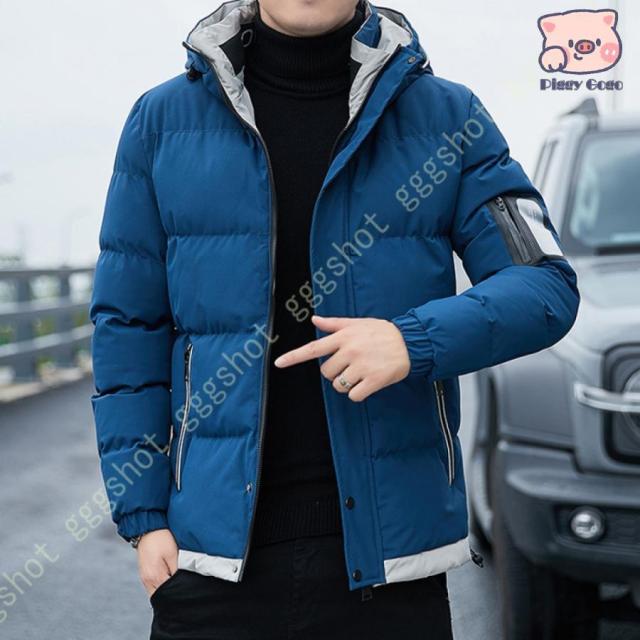 ダウンコート 男性用 大きいサイズ ショート 中綿ジャケット 冬用 アウトドアウェア アウター 暖か 防風 保温 防寒着 かっこいい スリム フード付き