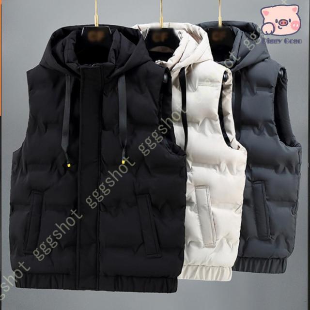 中綿ベスト 男性 秋冬 シンプルで無地ベスト ダウンベスト ノースリーブ 立ち襟 冬 防寒 おしゃれ メンズ ダウンベスト メンズ 秋冬春 アウター ジップアップ