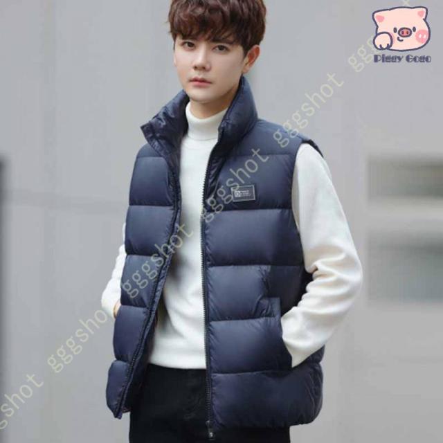 ダウンベスト メンズ 中綿ベスト 防寒コート 秋 冬 春 防風 アウトドア 立ち襟 シンプル 光沢感 アウター アウトドアベスト ノースリーブ ダウンジャケット