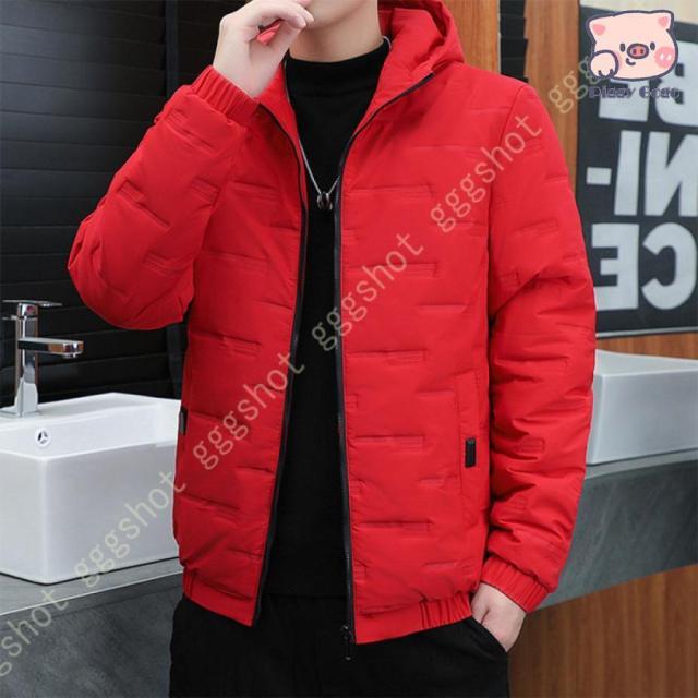 メンズ ダウンジャケット ダウンコート 中綿 ジャンパー 男性 ジップアップ 防寒着 アウター フード付き 光沢感 防風 軽量 冬服 冬物 カジュアル 真冬対応