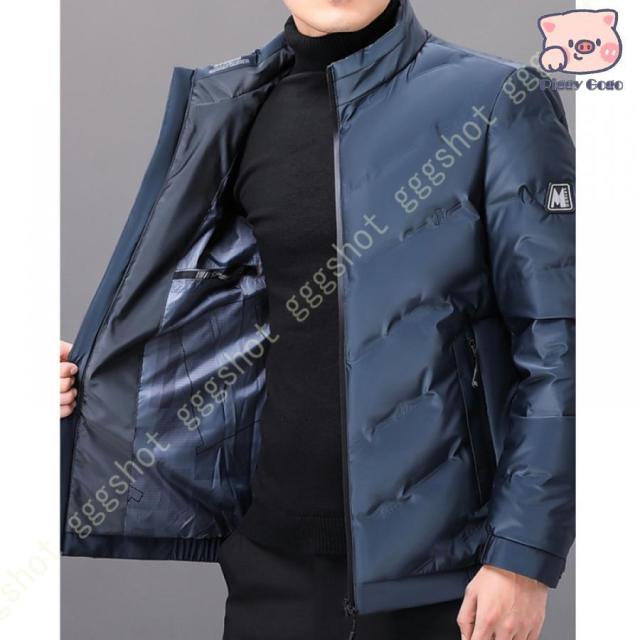 ダウンコート ショット丈 メンズ ダウンジャケット 長袖 厚手 細身 防寒 あったか 立ち襟 保温 男性用 アウター おしゃれ 光沢感 中綿ダウンジャケット コート