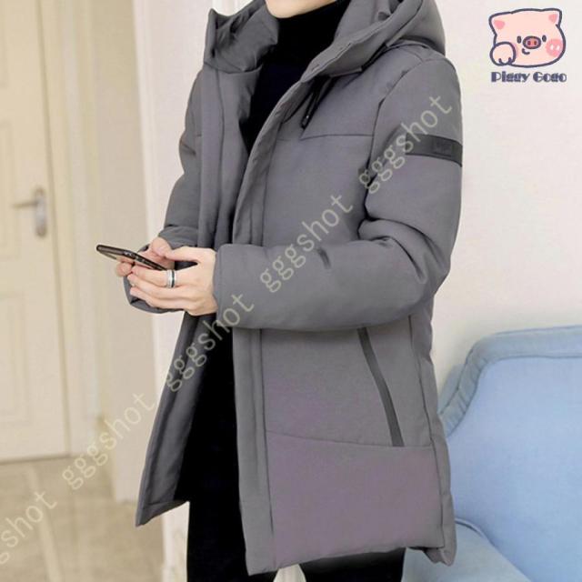 ダウンコート ロング メンズ ダウンジャケット コート 秋冬 暖かい 防風 ブルゾン アウトドア フード付き 秋冬 大きいサイズ 中綿 長袖 防寒 アウター 無地