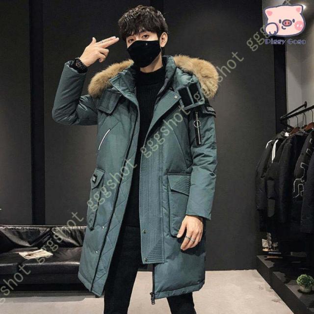 中綿コート メンズ フード 無地 ロング丈 ダウンジャケット 厚手 ブルゾン アウター カジュアル 防寒 ダウンジャケット 通勤 ビジネス オフィス 冬服