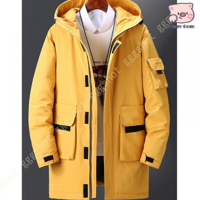 秋冬 メンズ ダウンコート ハーフ丈 フード付き ダウンジャケット 防寒着 ダウン 厚手 ロングコート 黒 白 ハイネック 中綿ジャケット 防風 保温性 カジュアル